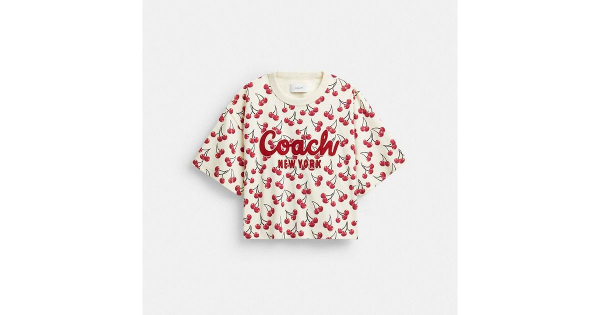 COACH Cherry Print Cursive Signature Cropped T Shirt In Organic Cotton ...