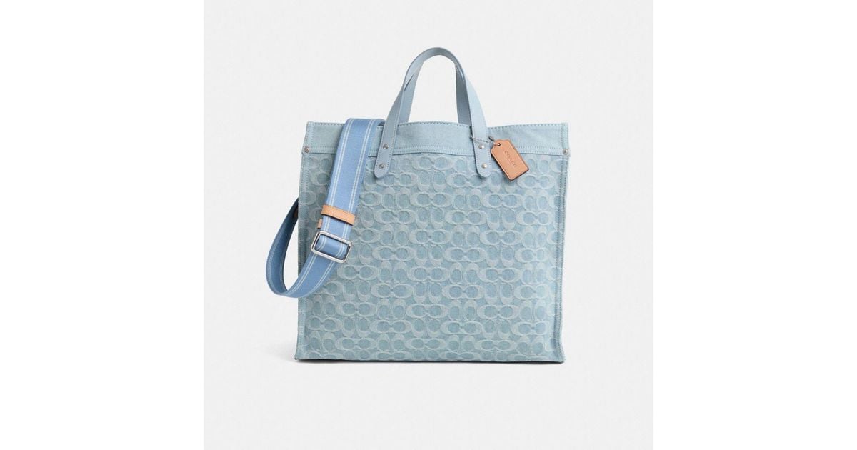 COACH Restored Field Tote 40 In Signature Denim in Blue for Men | Lyst