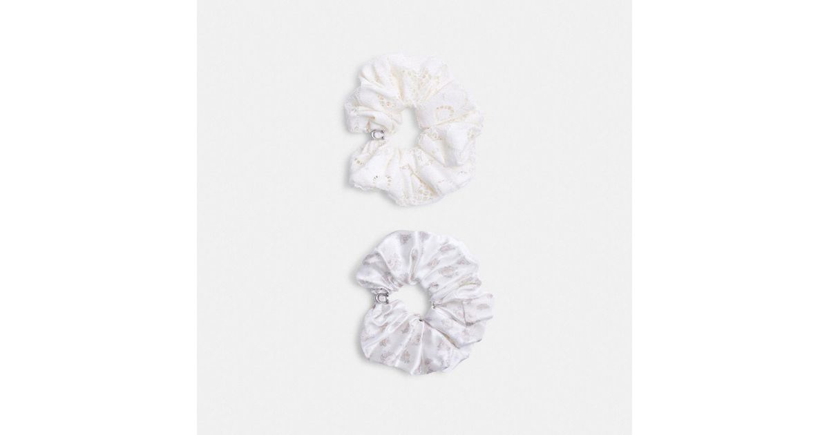 COACH Mini Vintage Rose Print And Lace Hair Ties Pack in White | Lyst