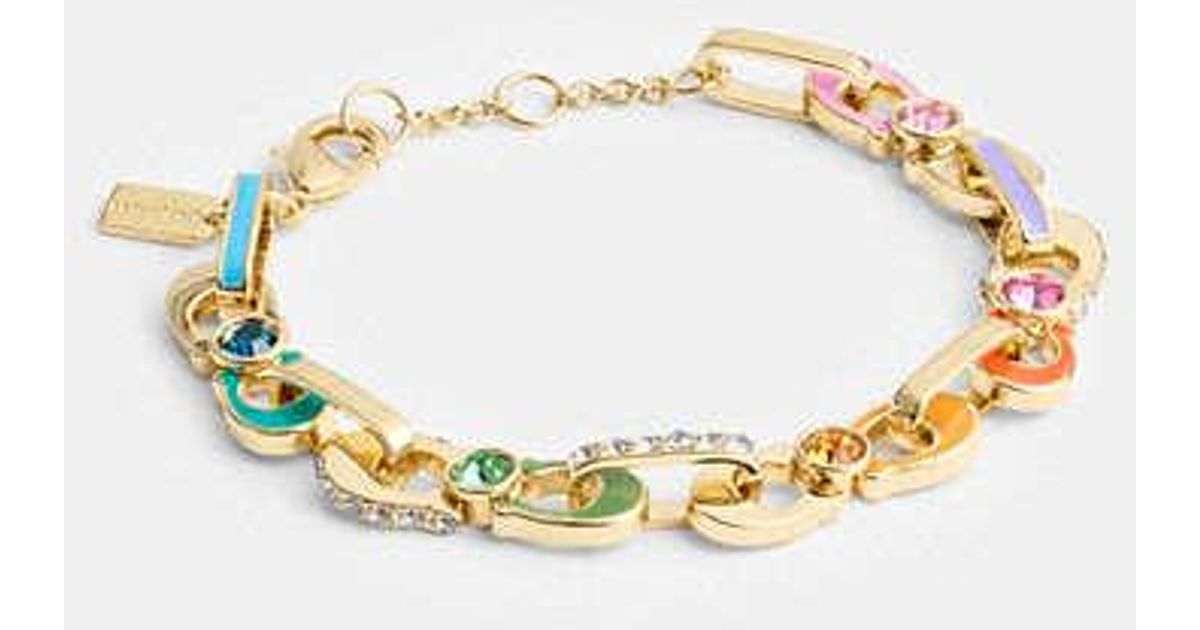 COACH Signature Link Enamel Pavé Bracelet in Black | Lyst