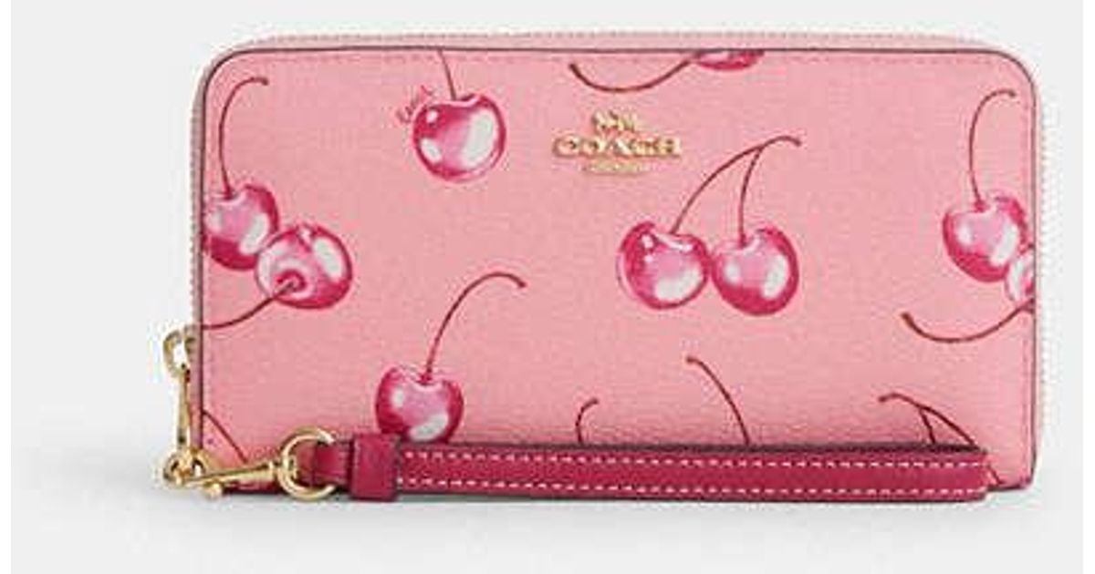 COACH Long Zip Around Wallet With Cherry Print in Black | Lyst