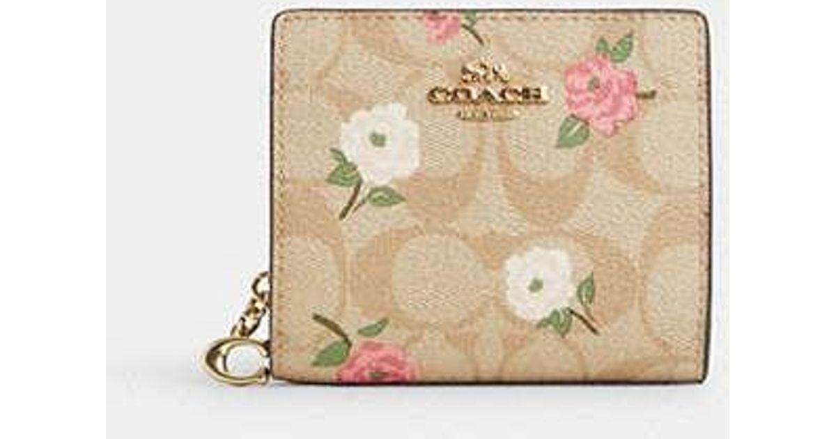 COACH Snap Wallet In Signature Canvas With Floral Print in Black | Lyst