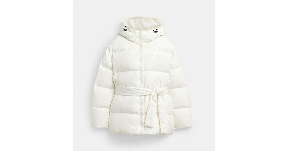 COACH Short Puffer Jacket With Belt in Black | Lyst