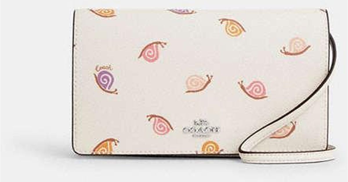 COACH Anna Foldover Clutch Crossbody With Snail Print in Black | Lyst