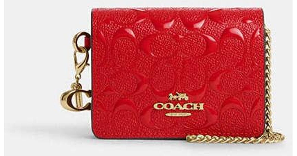 COACH Boxed Mini Wallet On A Chain In Signature Leather in Red | Lyst