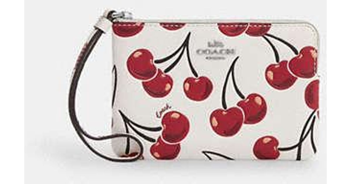 COACH Corner Zip Wristlet With Cherry Print in Black | Lyst
