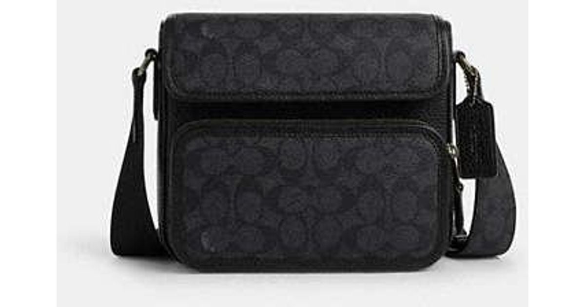 COACH Sullivan Flap Crossbody Bag In Signature Canvas in Black for Men ...
