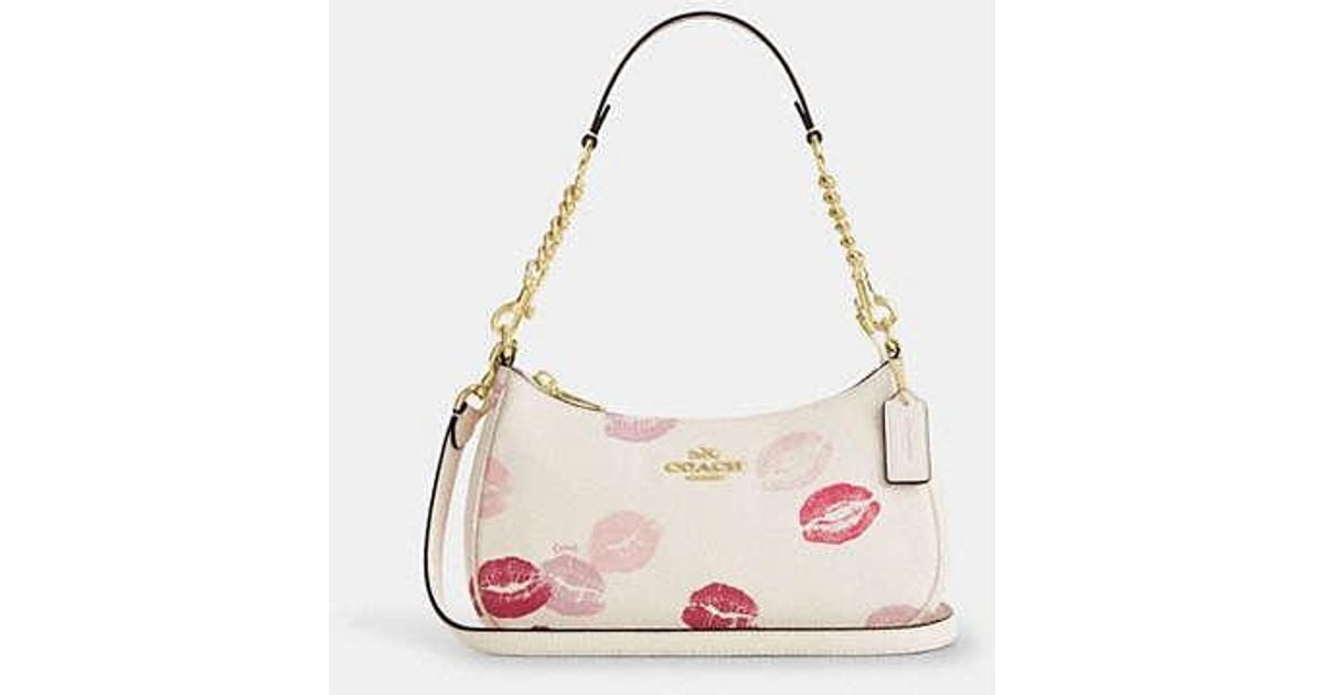 COACH Teri Shoulder Bag With Lips Print in Black | Lyst