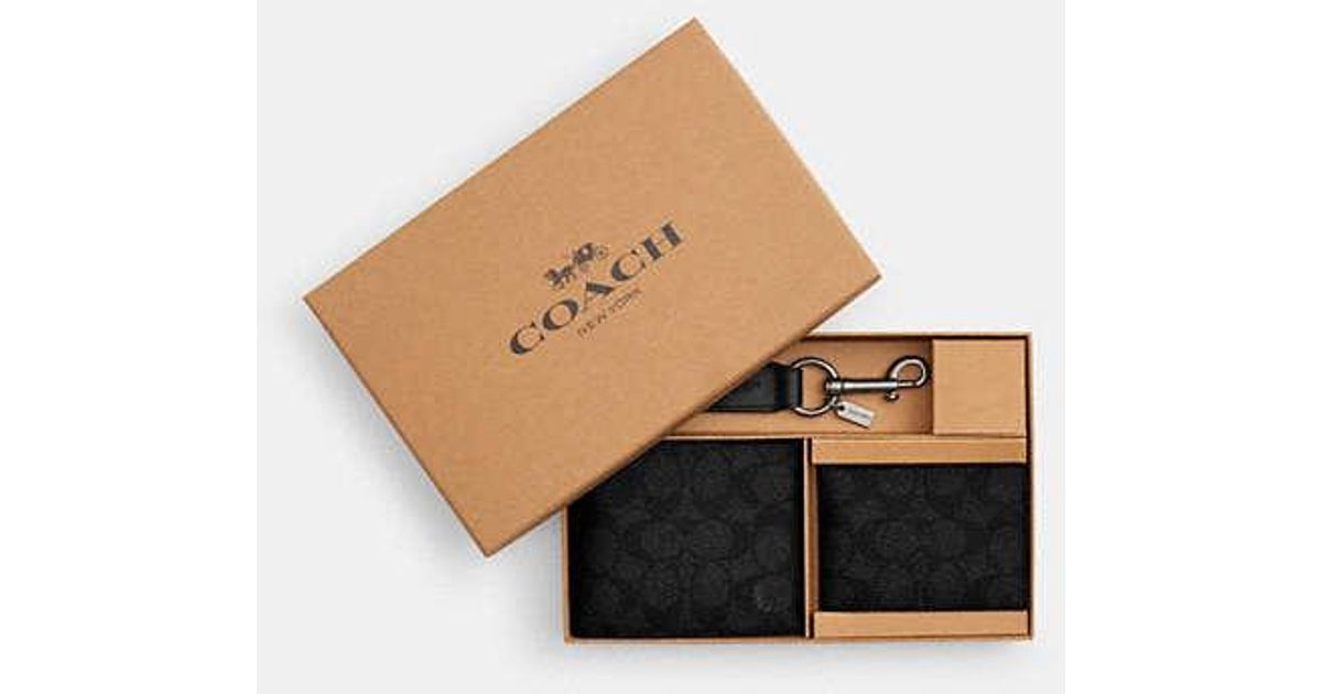 COACH Boxed 3 In 1 Wallet Gift Set In Signature Canvas in Black for Men ...