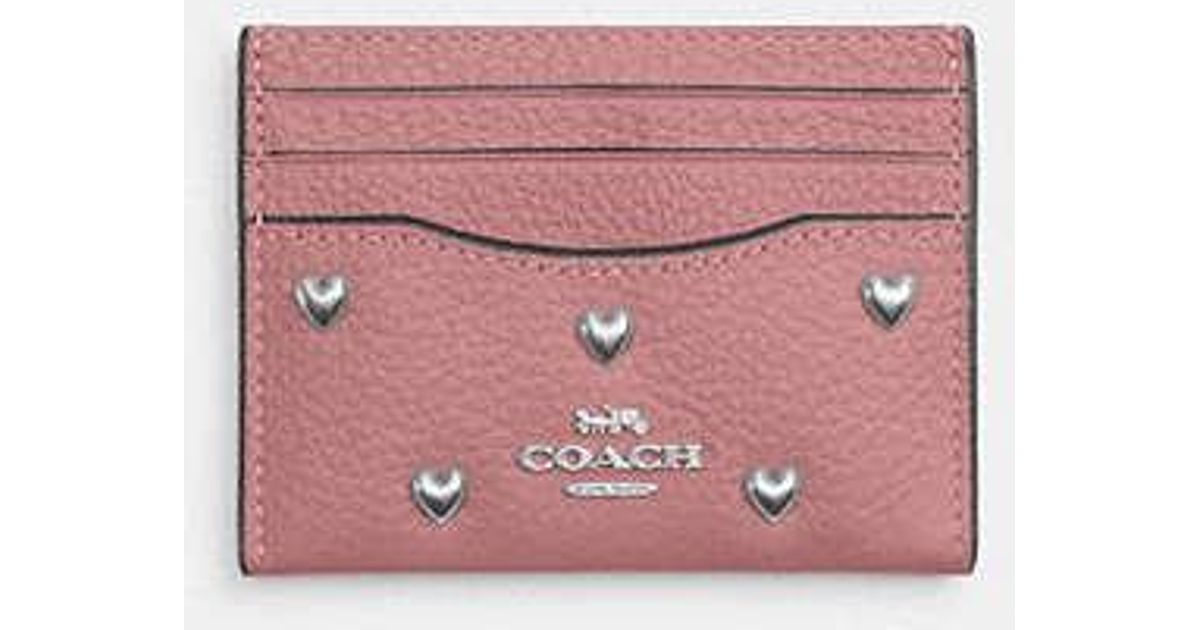 COACH Slim Id Card Case With Heart Rivets in Black | Lyst