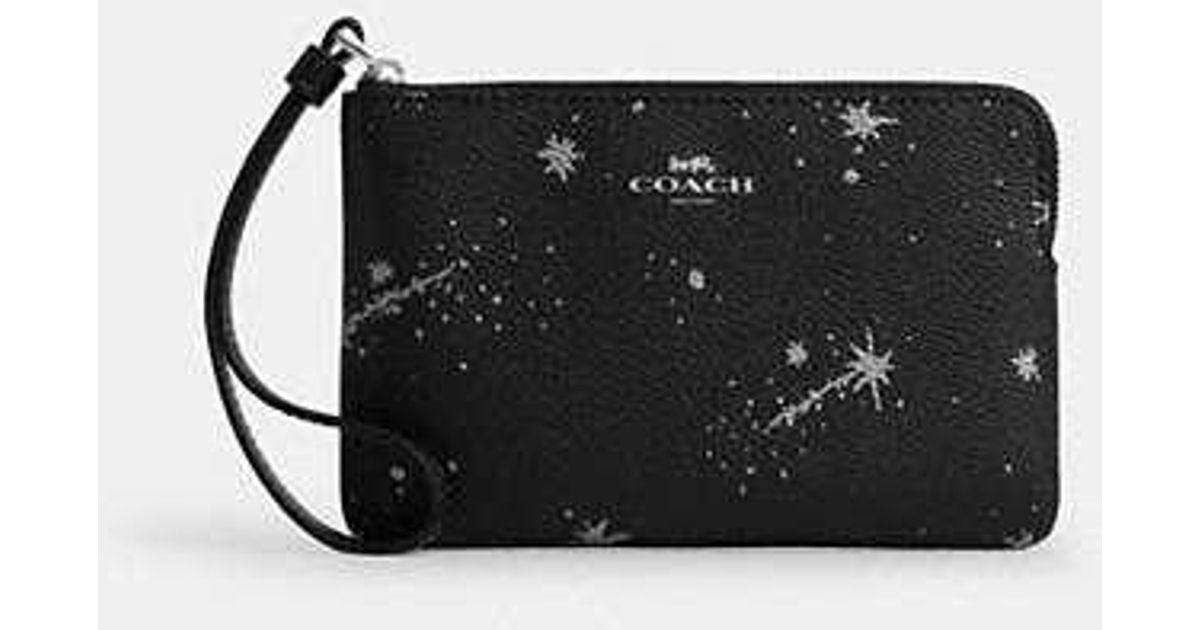 COACH Corner Zip Wristlet With Star Print in Black | Lyst