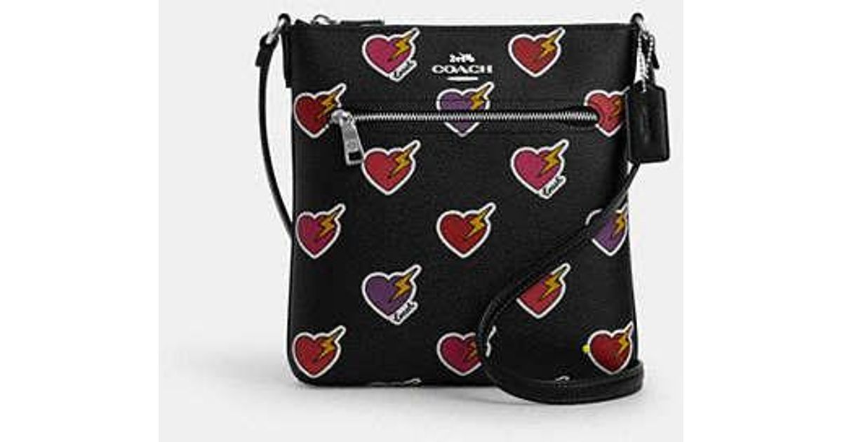 COACH Mini Rowan File Bag With Heart Bolt Print in Black | Lyst