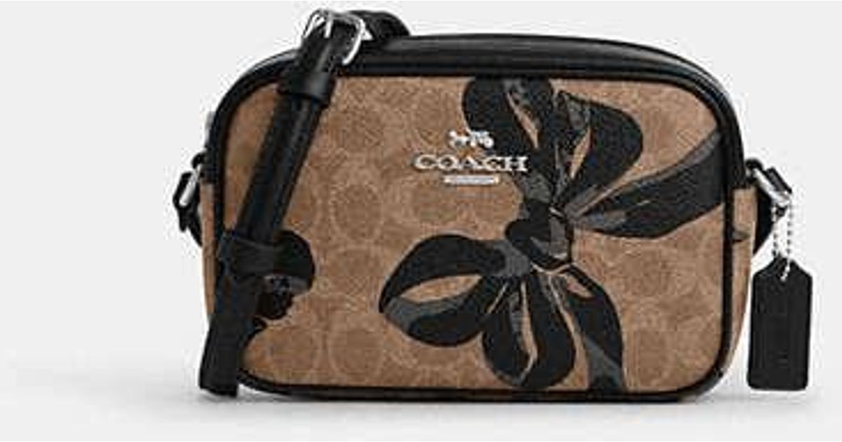 COACH Mini Jamie Camera Bag In Signature Canvas With Bow Print in Black ...