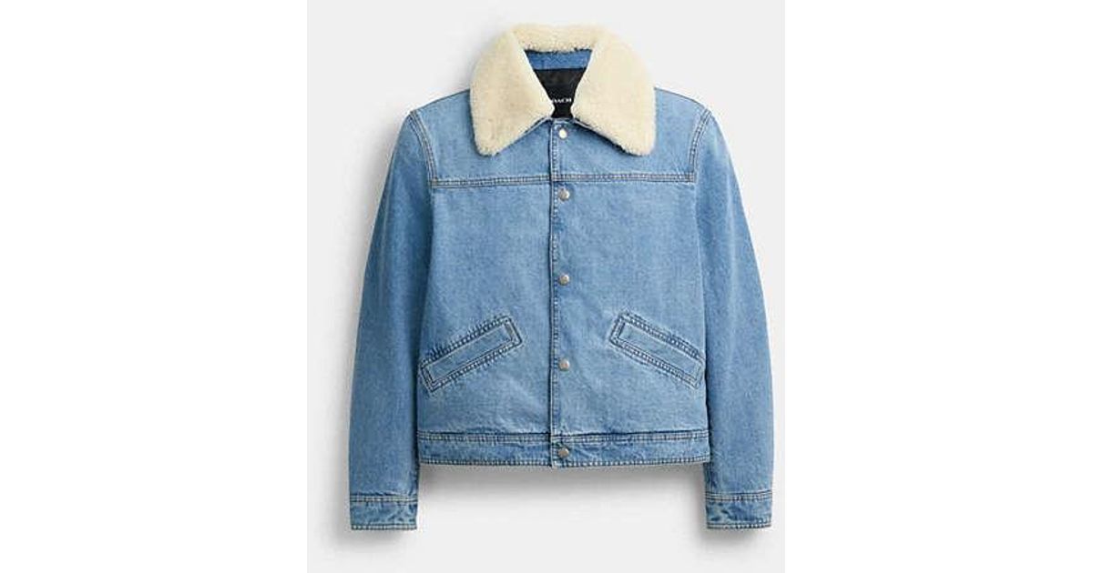 COACH Denim Jacket With Shearling in Blue for Men | Lyst