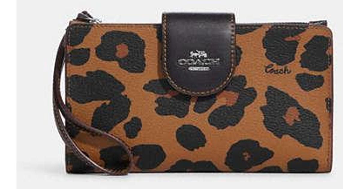 COACH Tech Wallet With Leopard Print And Signature Canvas Interior | Lyst