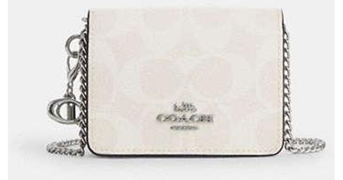 COACH Boxed Mini Wallet On A Chain In Signature Canvas in White | Lyst