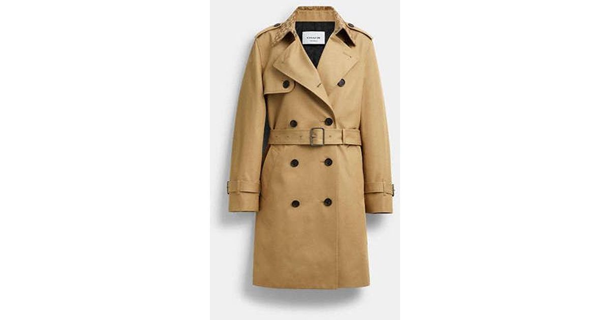 COACH Mid Trench Coat With Collar in Natural | Lyst