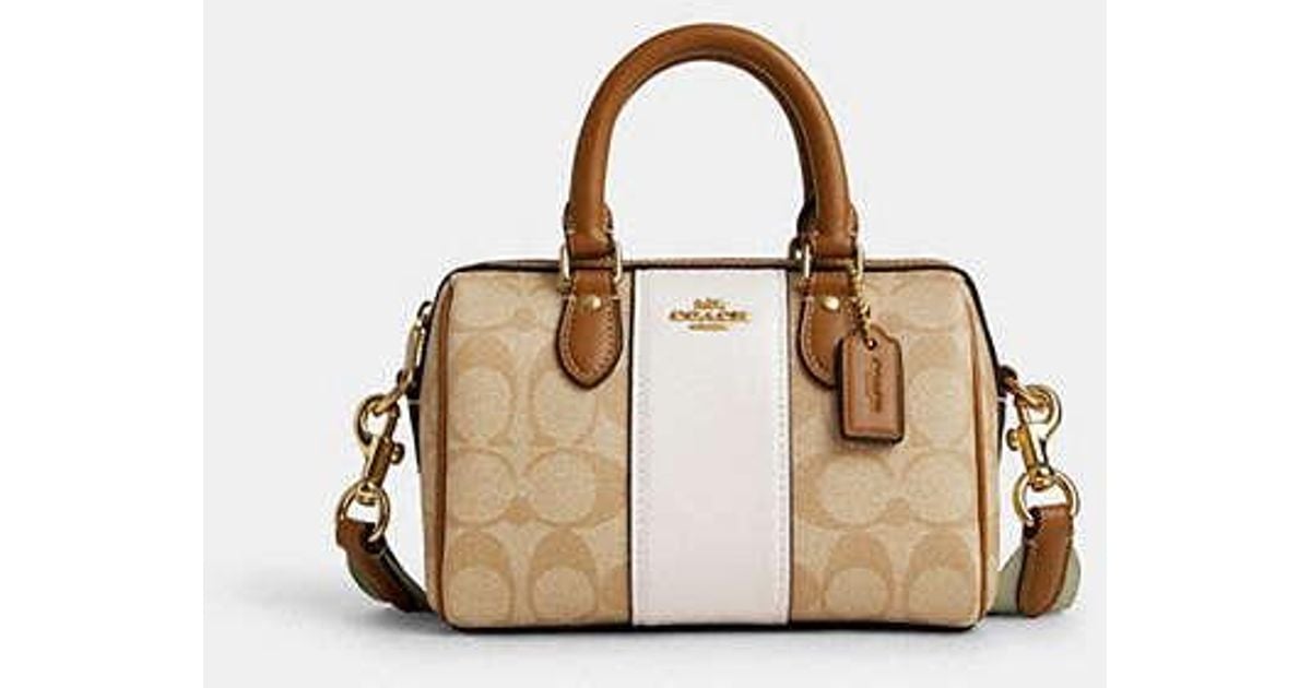 COACH Mini Rowan Crossbody In Signature Canvas With Stripe in Black | Lyst