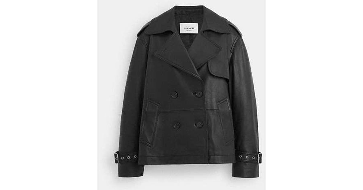 COACH Mini Leather Trench Coat in Black | Lyst