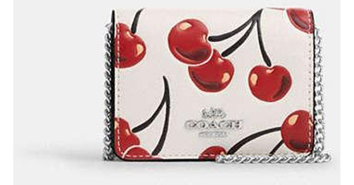 COACH Mini Wallet On A Chain With Cherry Print in Black | Lyst