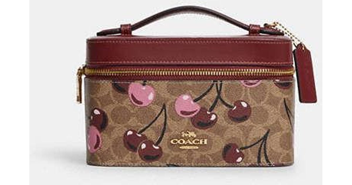 COACH Cosmetic Case In Signature Canvas With Cherry Print in Black | Lyst