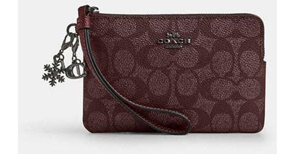 COACH Boxed Corner Zip Wristlet In Signature Canvas With Charms in Red ...