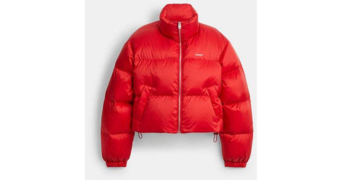 COACH Short Cropped Puffer Jacket in Red | Lyst