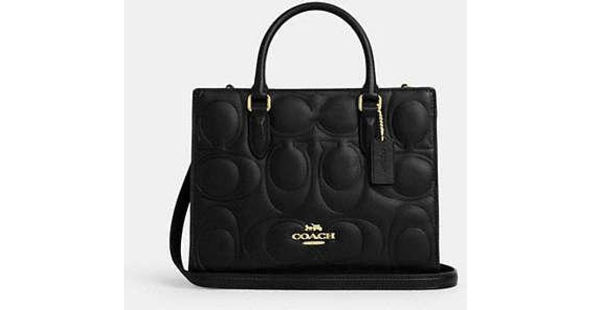 COACH Maggie Small Tote Bag In Signature Leather in Black | Lyst