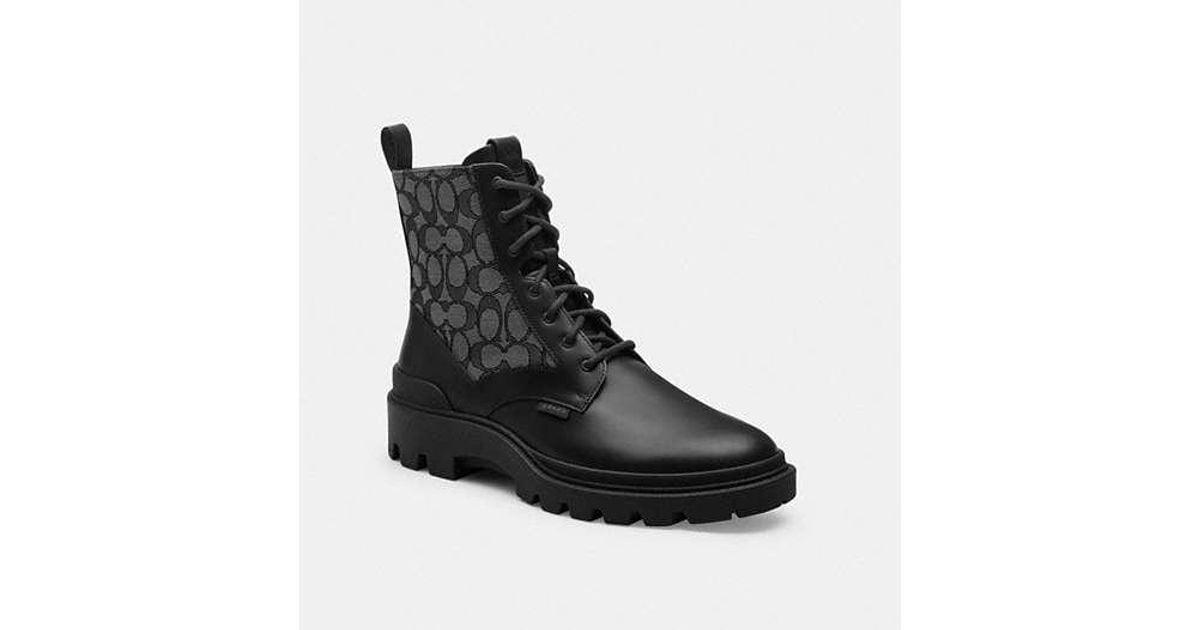 COACH Signature Jacquard Leather Lace-Up Boots in Black for Men | Lyst UK