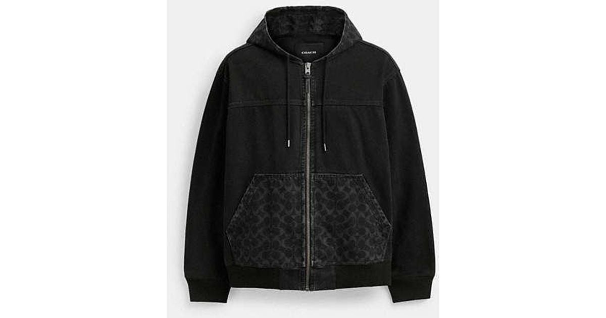 COACH Signature Denim Hooded Zip Up Jacket in Black for Men | Lyst
