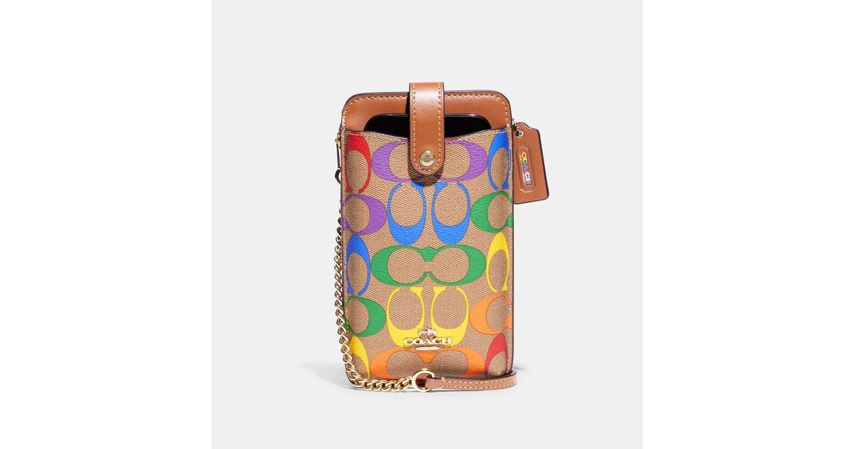 COACH Phone Crossbody In Rainbow Signature Canvas | Lyst