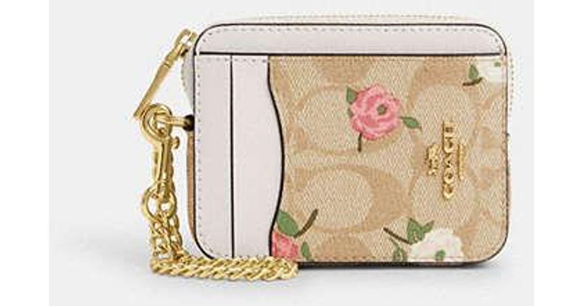 COACH Zip Card Case In Signature Canvas With Floral Print in Black | Lyst