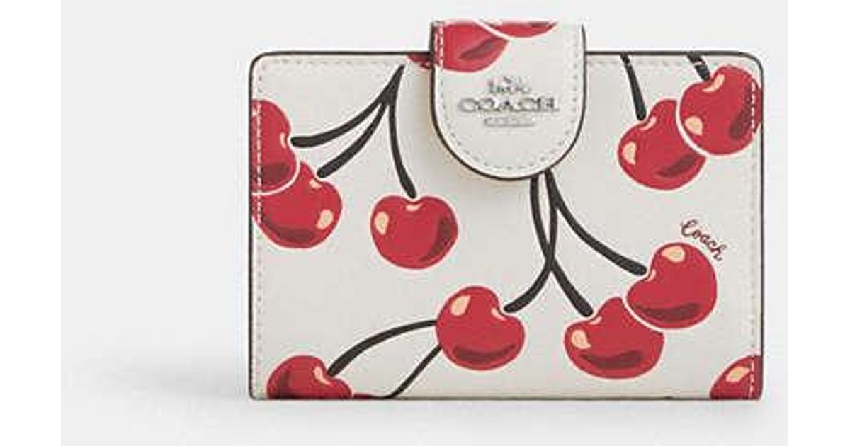 COACH Medium Corner Zip Wallet With Cherry Print in Black | Lyst