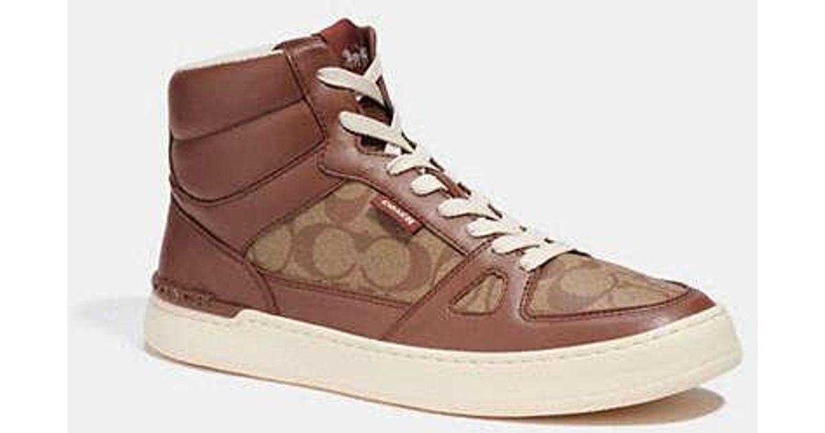 COACH Clip Court High Top Sneaker In Signature Canvas in Black for Men ...