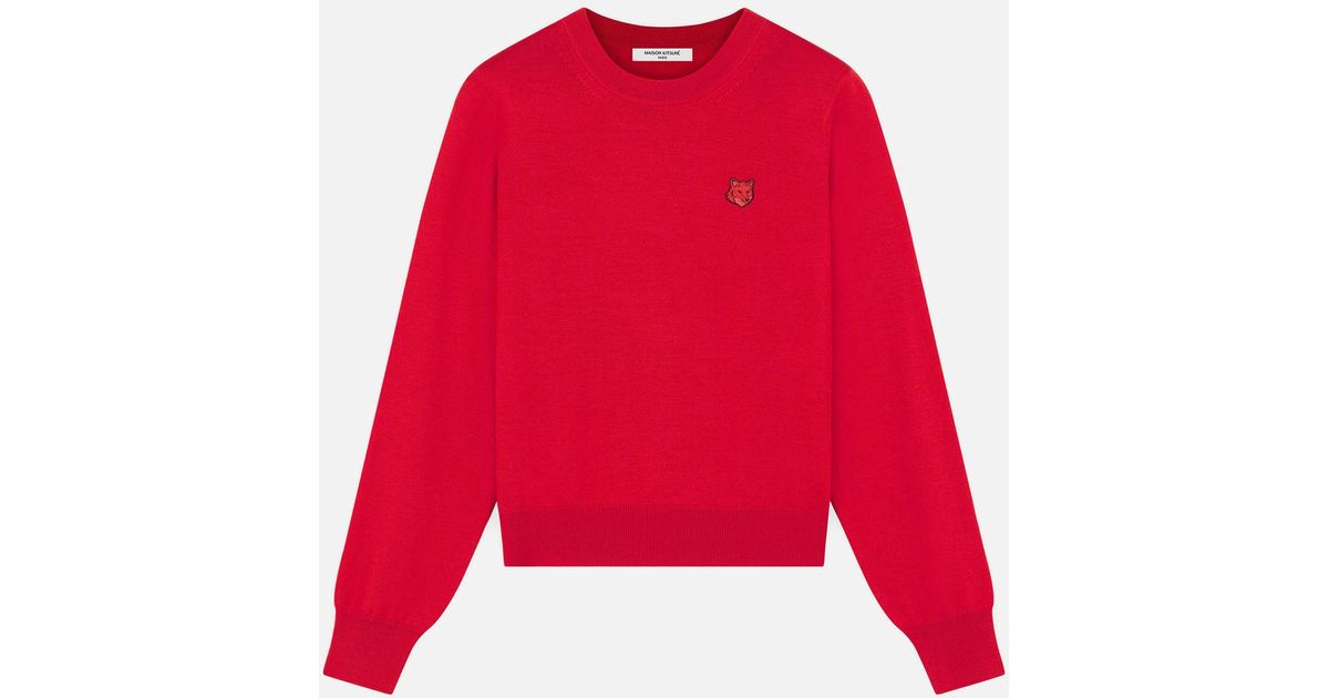 Maison Kitsuné Bold Fox Head Merino Wool Jumper in Red | Lyst