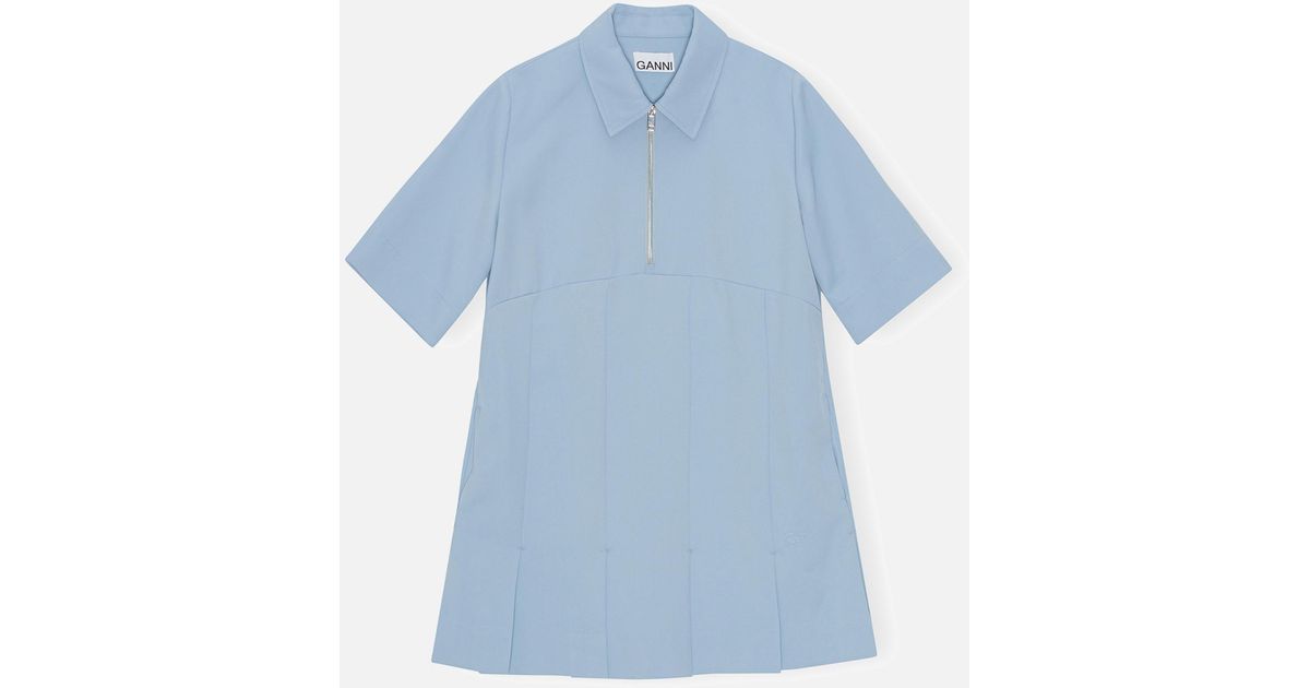 Ganni Light Suiting Twill Mini Dress in Blue | Lyst