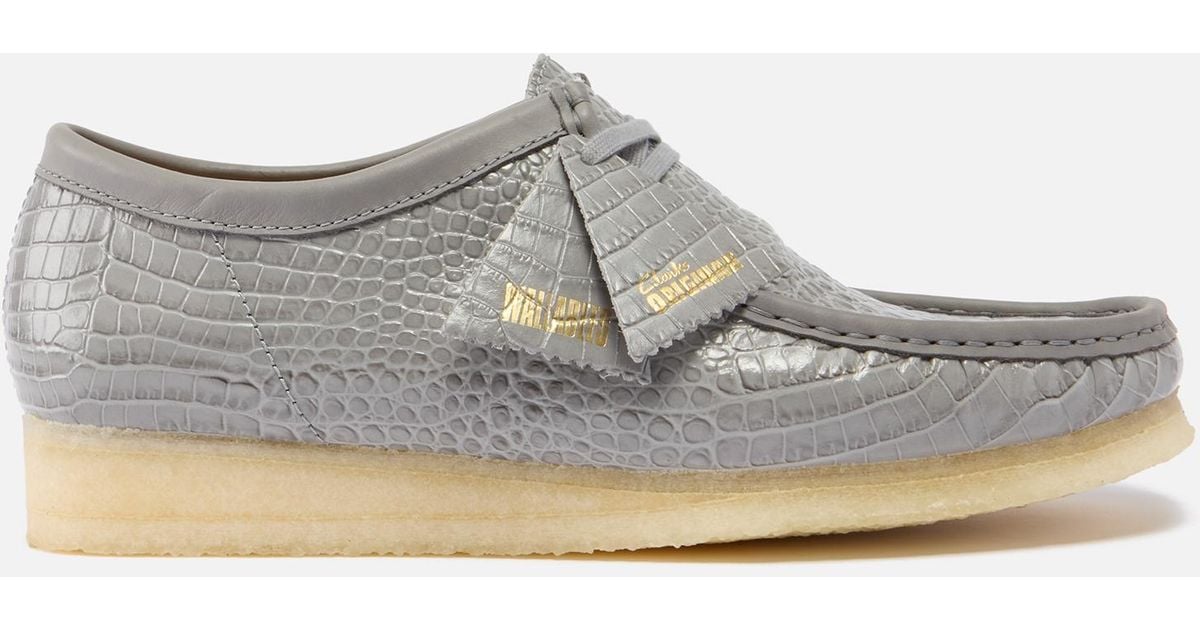 Clarks Croc-Effect Leather Wallabee Shoes in Gray for Men | Lyst