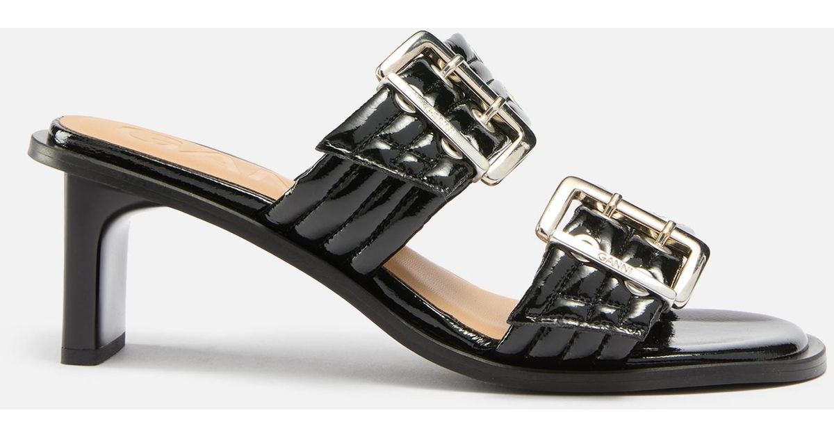 Ganni Chunky Buckle Leather Mules in Black | Lyst