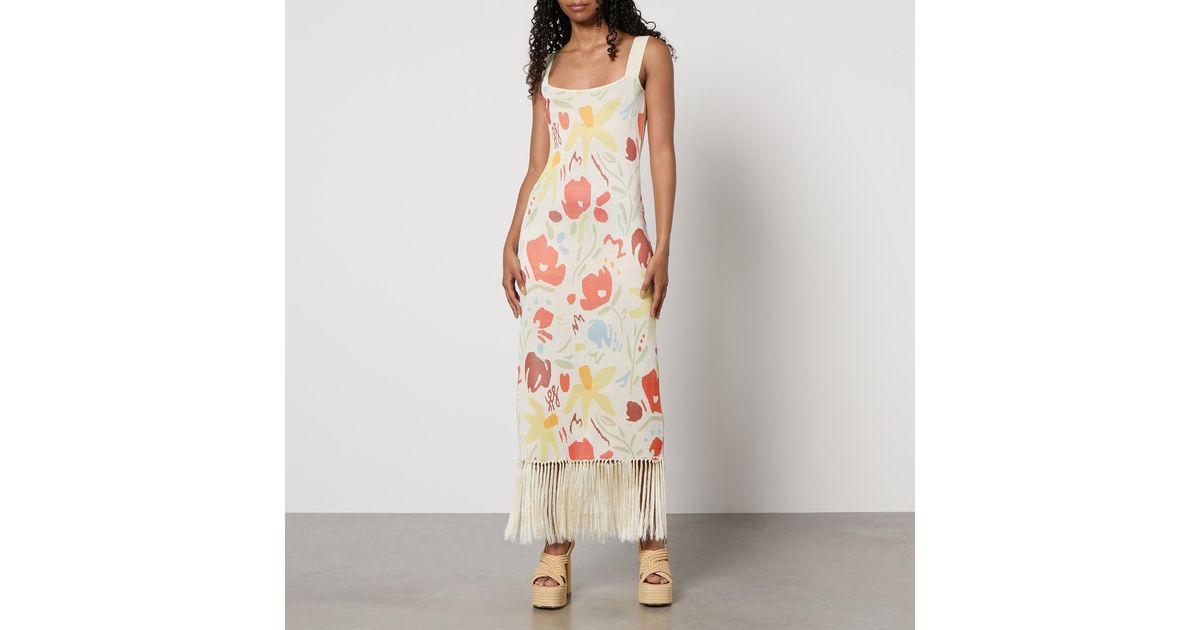 Kitri Talitha Floral-Jacquard Midi Dress in Orange | Lyst