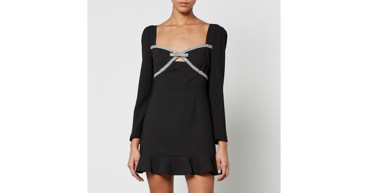 Self-Portrait Diamante-Embellished Crepe Mini Dress in Black | Lyst