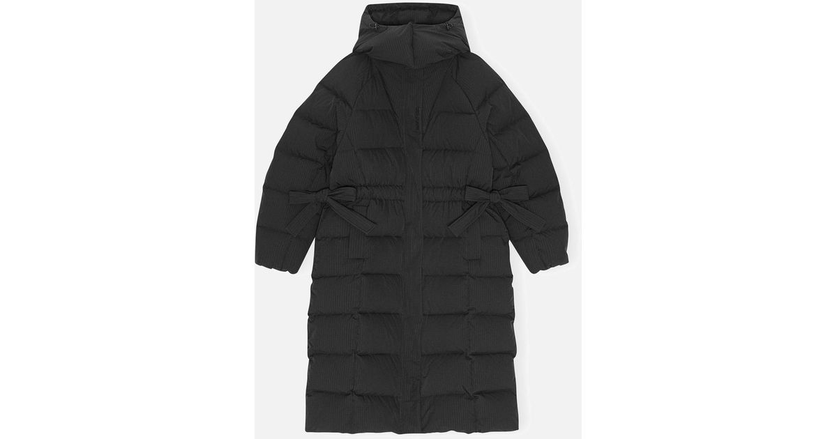 Ganni Tech Seersucker Shell Puffer Coat in Black | Lyst UK