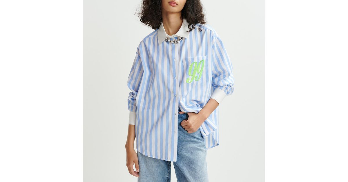 Essentiel Antwerp Halibut Embroidered Poplin Shirt in Blue | Lyst