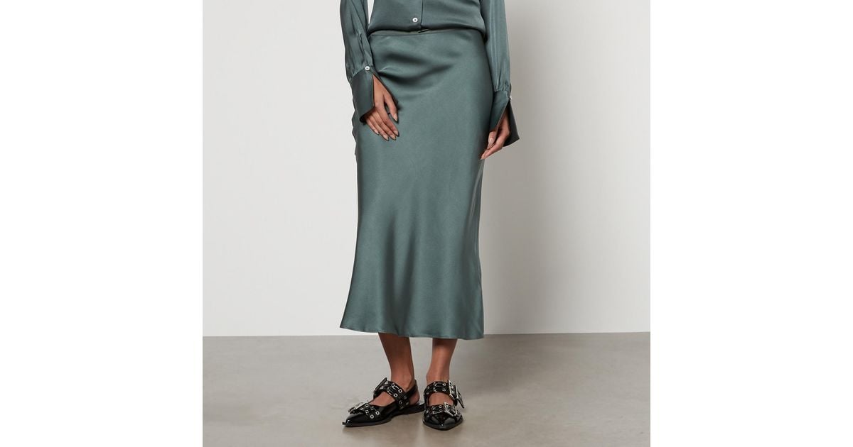 Anine Bing Bar Silk-Satin Midi Skirt in Green | Lyst