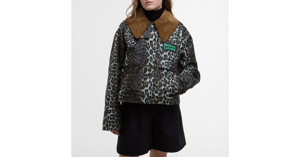 BARBOUR X GANNI Leopard-Print Waxed Cotton Anorak in Black | Lyst