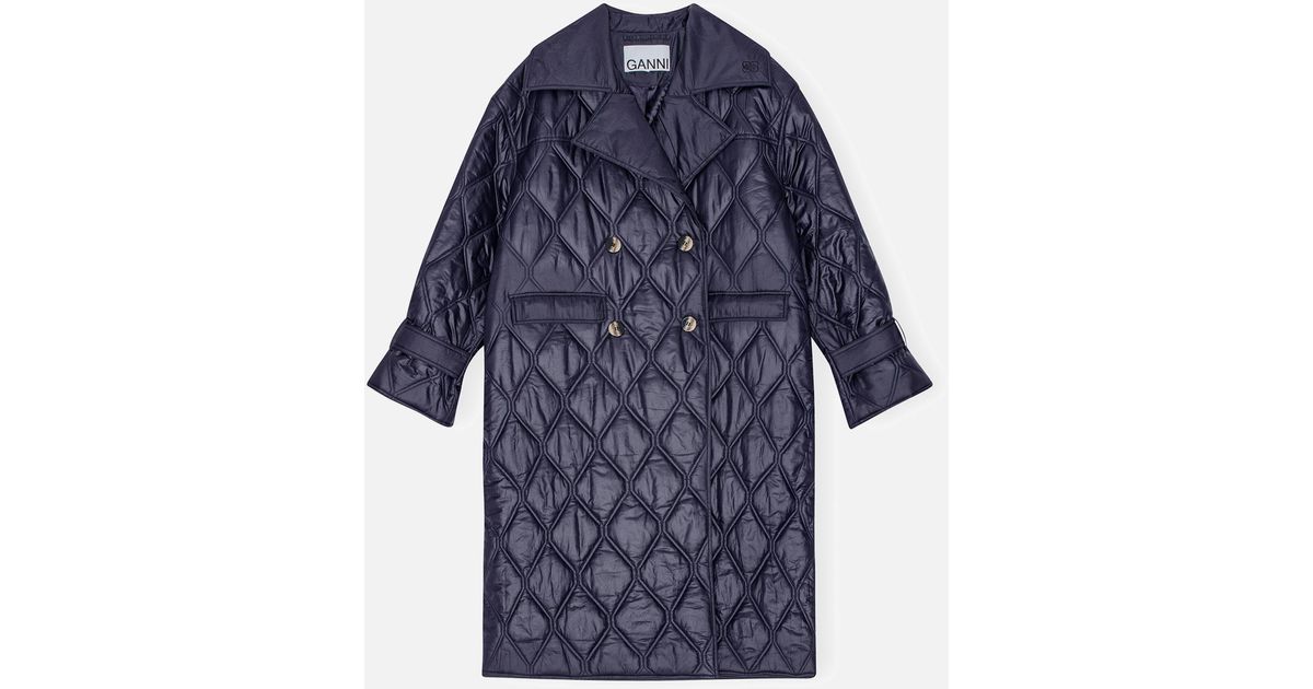 Ganni Shiny Quilted Shell Coat in Blue | Lyst