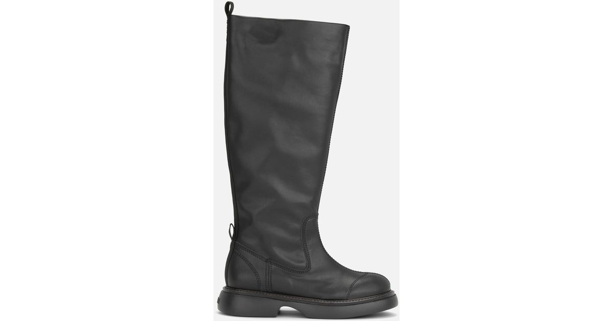 Ganni Everyday Tubular Leather Knee-High Boots in Black | Lyst