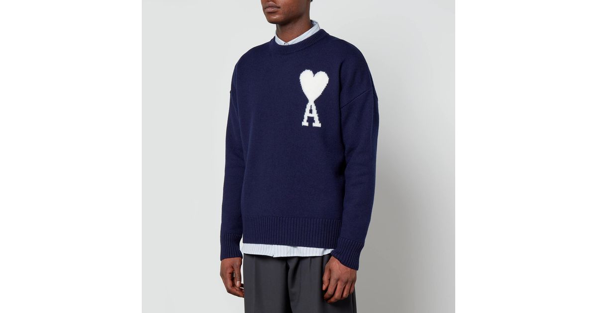Ami Paris De Coeur Intarsia Wool Jumper in Blue for Men | Lyst