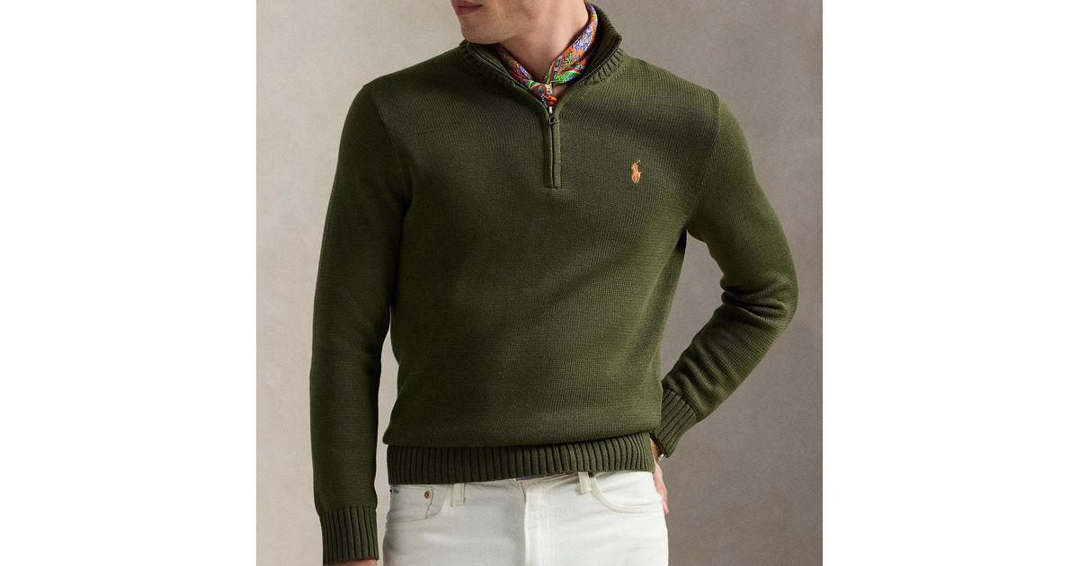 Polo Ralph Lauren Half Zip Cotton Knit Jumper in Green for Men | Lyst