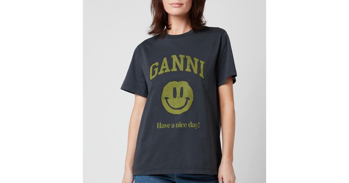 Ganni Smiley Face T-shirt in Black | Lyst