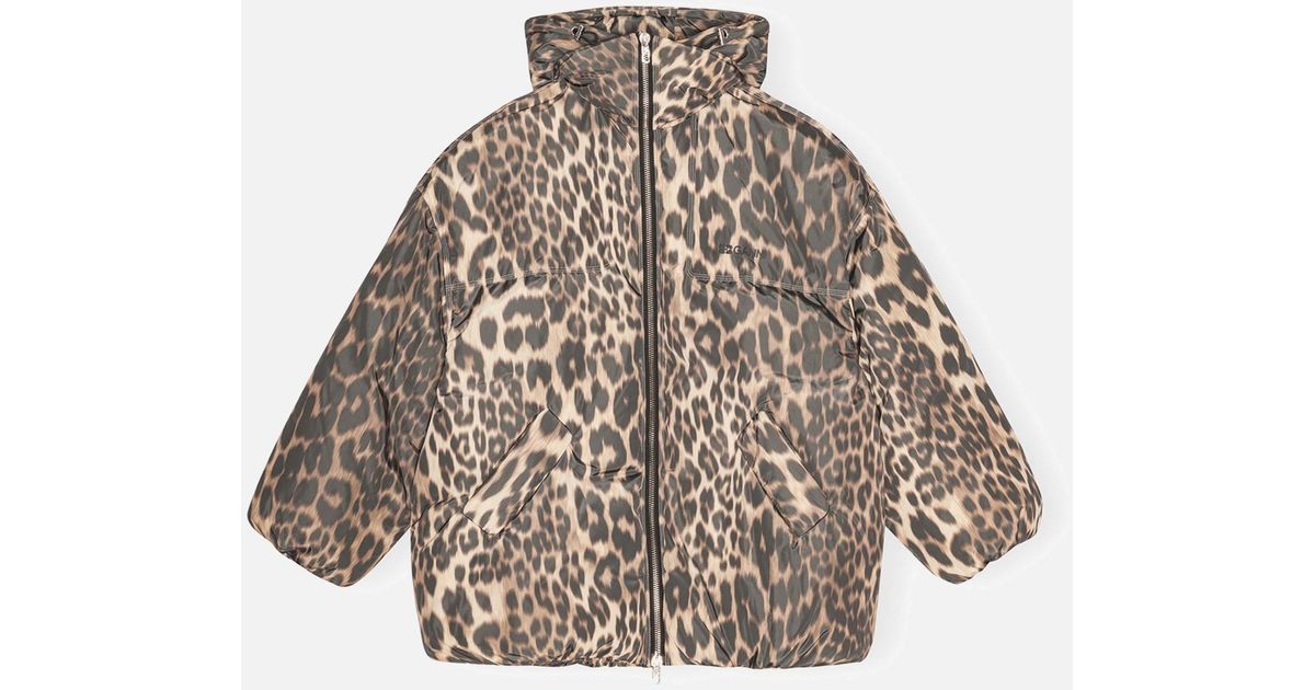 Ganni Leopard-Print Shell Puffer Jacket in Brown | Lyst